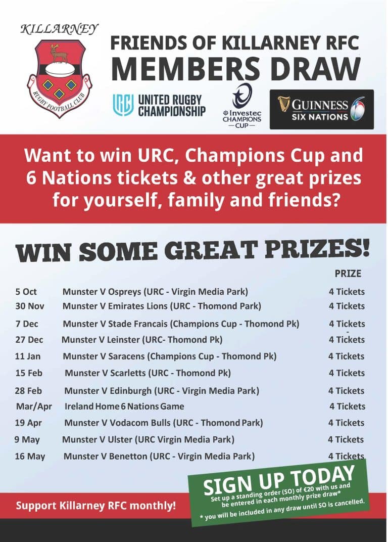 🚨 Exciting Announcement: Friends of Killarney RFC Members Draw 2024/ ...